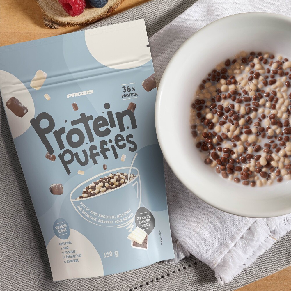 Protein Puffies - Chocolate Duo - White & Milk Chocolate Coating 150 g ...