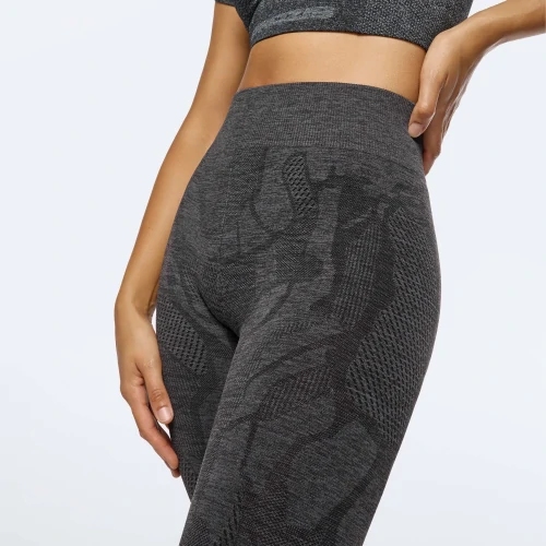 Leggings De Cintura Regular 7 8 Patchworkx Black Melange Vestuário